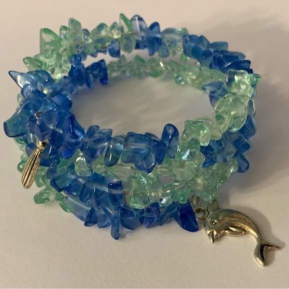 Hand Crafted | Jewelry | 3 Triple Strand Blue Green Glass Chip Memory ...